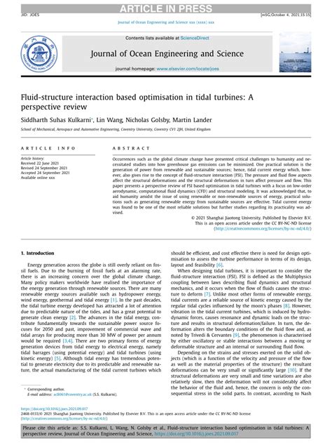 Pdf Fluid Structure Interaction Based Optimisation In Tidal Turbines A Perspective Review