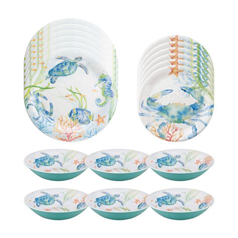 Beachcrest Home™ Sea Life 18 Piece Melamine Dinnerware Set Plate And