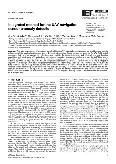 Pdf A Novel Integrated Method For The Uav Navigation Sensor Anomaly