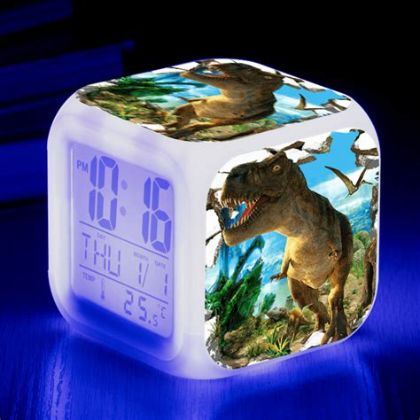 Lisacann Led Alarm Clock Dinosaur Pattern Creative Desk Table Clock Glowing Electronic Colorful