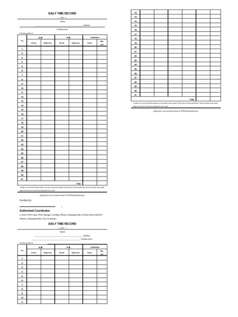 Annex J 1 Tupad Daily Time Record Pdf