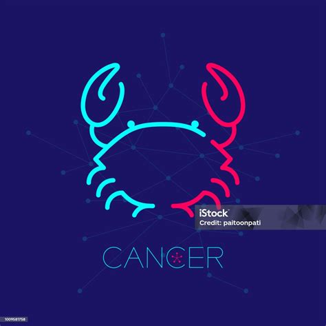 암 조디악 별자리 로고 아이콘 개요 선 암 텍스트와 복사 공간와 어두운 파란색 배경에 격리는 대시 선 디자인 일러스트 레이 션