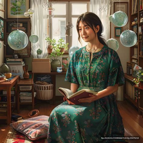 Ai创作图cg绘画作品 Cg绘画 宣传照插图配图 坐在窗前看书的女孩 读书的少女 写实唯美插画 读书少女 读书的女子 Cg插画 知性读书女人女性 超写实插画 古典读书女孩 画册美图 Cgi艺术