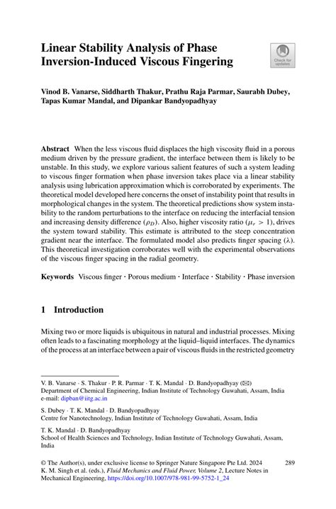 Pdf Linear Stability Analysis Of Phase Inversion Induced Viscous
