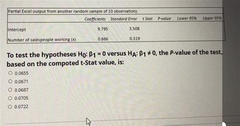 Solved Partial Excel Output From Another Random Sample Of 10