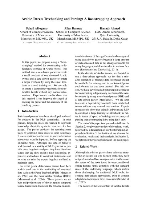 Pdf Arabic Tweets Treebanking And Parsing A Bootstrapping Approach