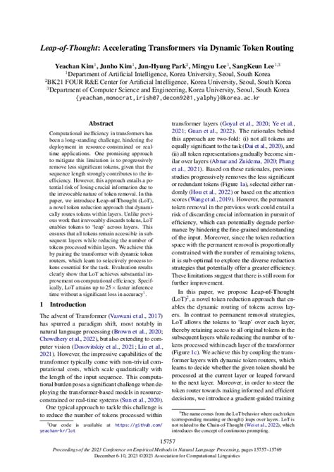 Pdf Leap Of Thought Accelerating Transformers Via Dynamic Token Routing
