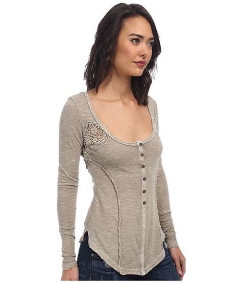Free People Keepsake Henley Henley Top With Lace Fitted Long Sleeve