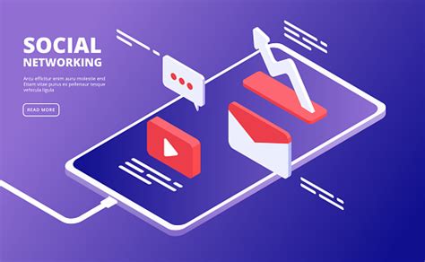 소셜 미디어와 전화 스마트 폰을 통해 메시지 아이콘과 같은 인터넷 마케팅 모바일 클라우드 커뮤니티 벡터 등등 측정 개념 3차원 형태에 대한 스톡 벡터 아트 및 기타 이미지