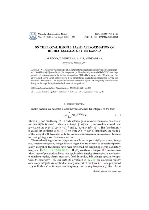 Pdf On The Local Kernel Based Approximation Of Highly Oscillatory Integrals