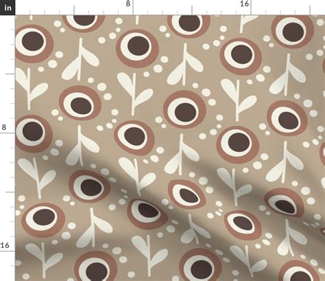 Mocha Mousse Retro Floral Fabric Spoonflower