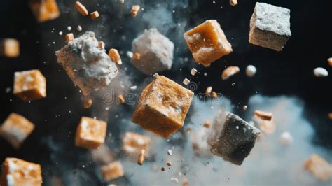 Flying Sugar Cubes Explosion Against Dark Background Stock Illustration Illustration Of