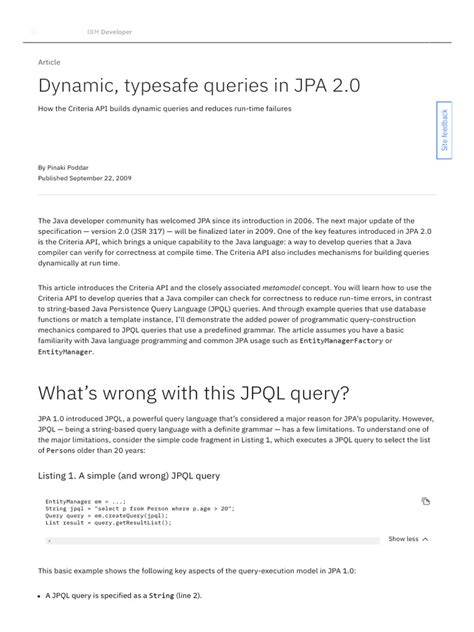 dynamic typesafe queries in jpa 2 0 ibm developer pdf class