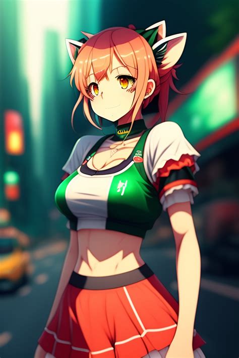 Lexica Cute Anime Girl Green Hair Small Cat Ears Pale Skin Sport Clothing Legsvery