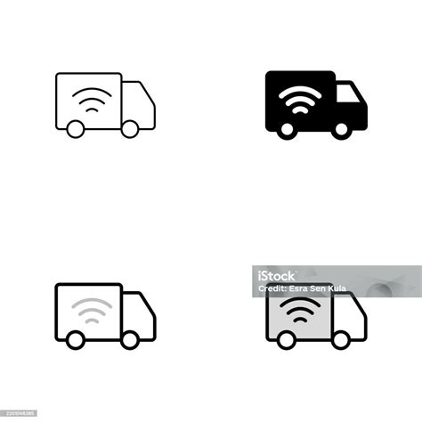 온라인 추적 배달 아이콘 디자인은 편집 가능한 획이 있는 4가지 스타일의 디자인입니다 선 솔리드 플랫 라인 및 듀오톤 라인 웹 페이지 모바일 앱 Ui Ux 및 Gui