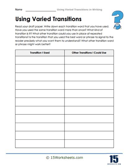 Using Varied Transitions Worksheets 15