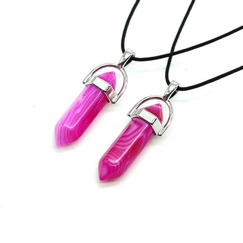 Pink Agate Hexagonal Pointed Necklace • The Green Crystal