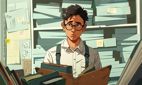Premium Photo Character Of Nerd With Glasses And Suspenders Organizing Files With A Pix