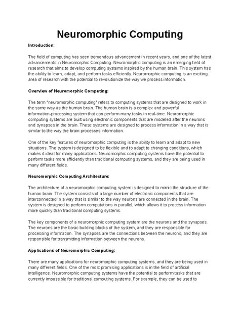 Neuromorphic Computing Emerging Technology Neuromorphic Computing