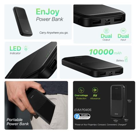 Buy EVM Enjoy 10000 MAh Power Bank LED Indicator Micro USB Type C Input 2 USB A Ports