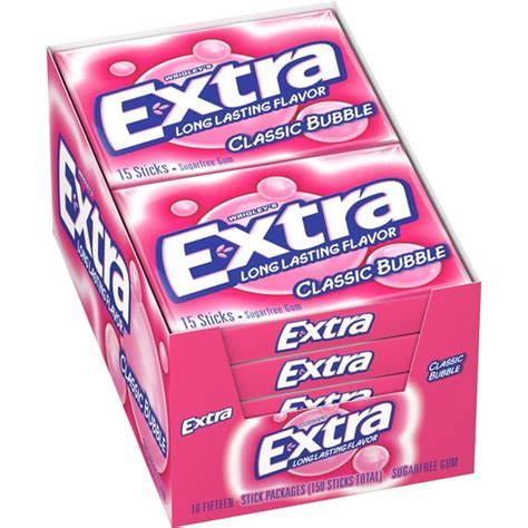 Extra Gum Classic Bubble Sugar Free Pack Of 10 150 Pieces Long