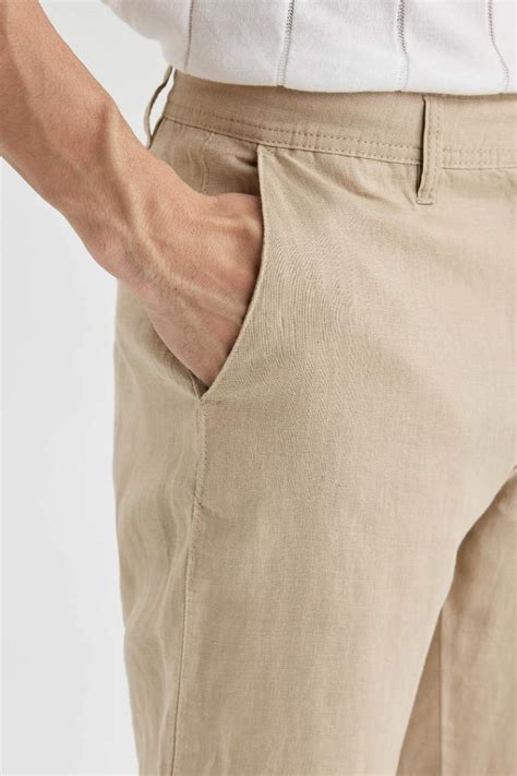 بيج رجالي بنطلون كتان بقصة عادية 2782533 Defacto