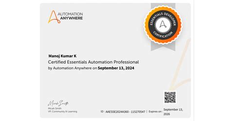 Manoj K On Linkedin Essentials Automation Certification 2024 • Manoj Kumar K • Automation