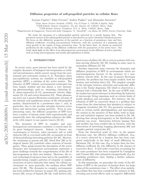 Pdf Diffusion Properties Of Self Propelled Particles In Cellular Flows