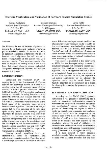 Heuristic Verification And Validation Of Software Process Simulation