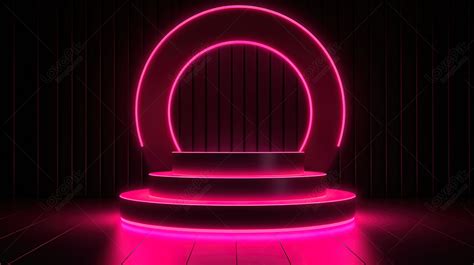 네온 핑크 연단 추상적인 기하학적 모양과 현대적인 배경을 갖춘 미래 지향적인 3d 제품 디스플레이 스탠드 연단 배경 현대적 배경 제품 디스플레이 배경 이미지 Hd