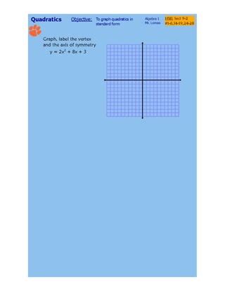 Graphing Quadratic Functions Standard Form Pdf