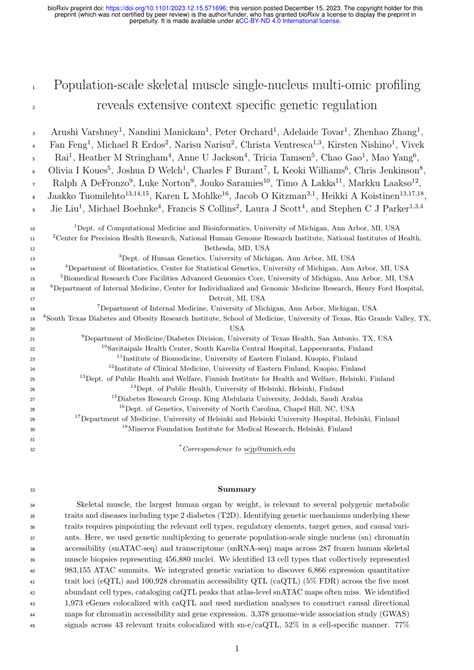 Pdf Population Scale Skeletal Muscle Single Nucleus Multi Omic