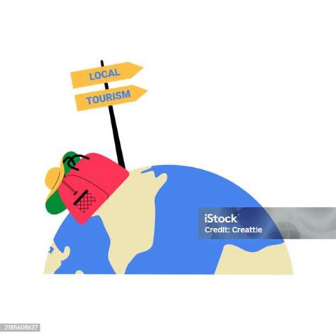 여행 탐험 그리고 모험을 상징하는 평면 벡터 일러스트 레이 션에 현지 관광 표지판이 있는 지구본 흰색 배경에 고립되어 있습니다 0명에 대한 스톡 벡터 아트 및 기타 이미지