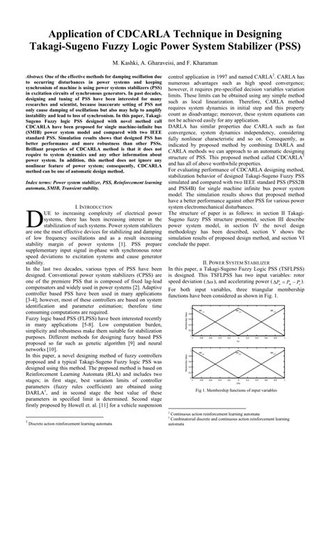 PDF Application Of CDCARLA Technique In Designing Takagi Sugeno Fuzzy Logic Power System