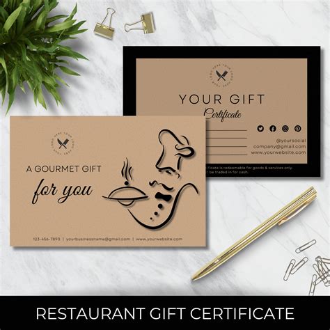 Printable Restaurant T Cards T Certificate Template Small