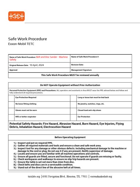 Tetc Safety Procedure Belt And Disc Sander Pdf Personal