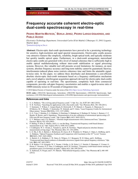 Pdf Frequency Accurate Coherent Electro Optic Dual Comb Spectroscopy In Real Time