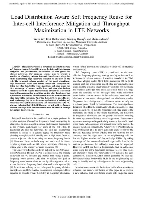 Pdf Load Distribution Aware Soft Frequency Reuse For Inter Cell Interference Mitigation And