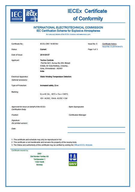 Our Certificates ATEX IECEx Certified RTDs Techno Controls