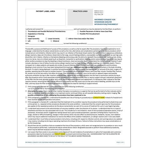 Venogram Andor Interventionthromboly Consent Society Of Interventional Radiology