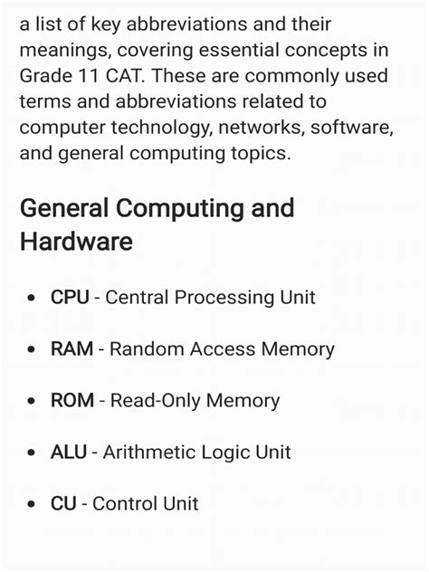 Grade 11 Computer Application Technology Abbreviations To Remember Pdf