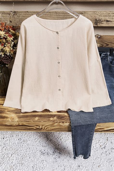Solid Color Buttons Casual Long Sleeves Blouse Curvedream