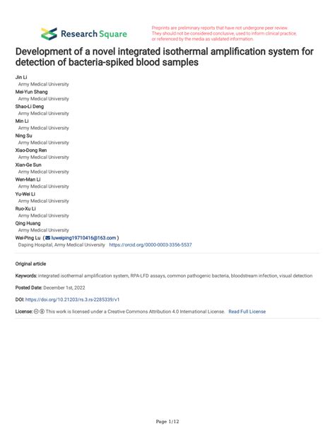 Pdf Development Of A Novel Integrated Isothermal Amplification System For Detection Of