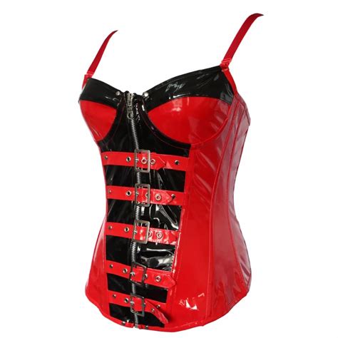 ₩42437에서 섹시한 레드 Pvc 푸시 업 코르셋 펑크 고딕 양식의 코르셋 비닐 가죽 란제리 코르셋 스팀 펑크 최고 뷔스티에