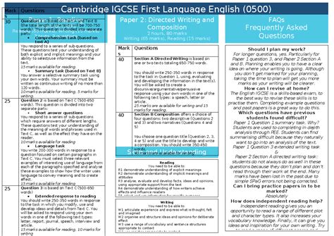 Cambridge Igcse First Language English 0500 Paper 1 And 2 Marking Guide