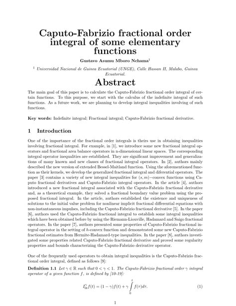 Pdf Caputo Fabrizio Fractional Order Integral Of Some Elementary Functions
