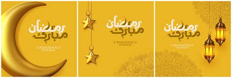 라마단 무바라크 소셜 미디어 게시물 벽지 디자인을 위한 아랍어 서예가 있는 이슬람 인사말 카드 템플릿 세트 포스터 웹 및 인쇄용