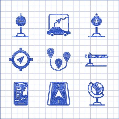 Set Route Location City Map Navigation Earth Globe Parking Car Barrier Compass Location