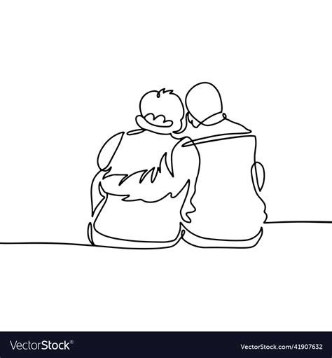 Elderly Couple In Continuous Line Art Drawing Vector Image