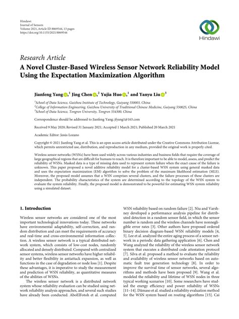 Pdf A Novel Cluster Based Wireless Sensor Network Reliability Model Using The Expectation
